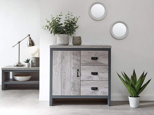 GFW Boston Grey Wood Effect 1 Door 3 Drawer Multi Storage Unit ...