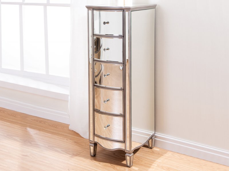 Birlea Elysee 5 Drawer Narrow Mirrored Chest of Drawers Assembled ...