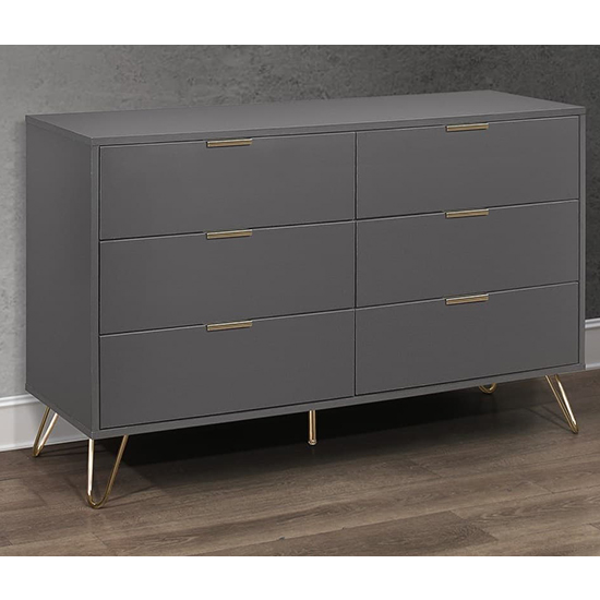 Arlo Wide Wooden Chest Of 6 Drawers In Charcoal - MySmallSpace UK
