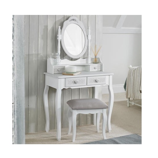 Blackrod Wooden Dressing Table Set In White And Grey - MySmallSpace UK