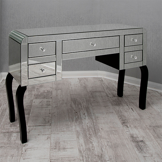 Teara Clear Glass Dressing Table With 5 Drawers In Mirrored ...