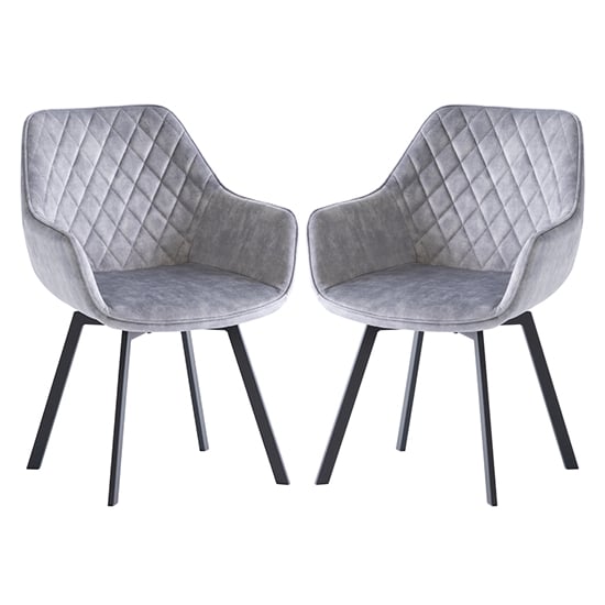 Viha Swivel Silver Velvet Dining Chairs In Pair - MySmallSpace UK