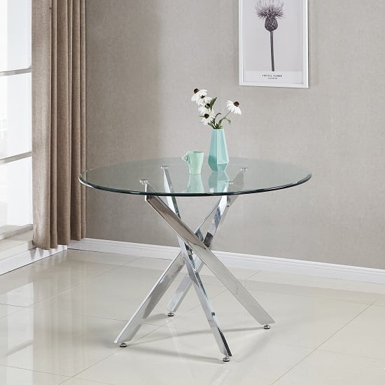 Daytona Round Clear Glass Dining Table With Chrome Legs - MySmallSpace UK