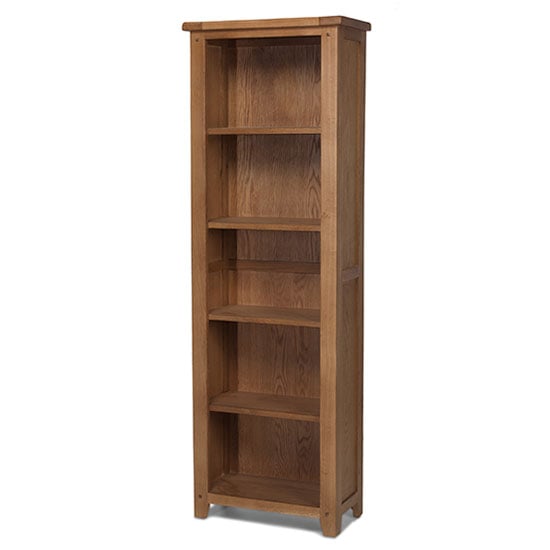 Velum Wooden Tall Slim Bookcase In Chunky Solid Oak - MySmallSpace UK