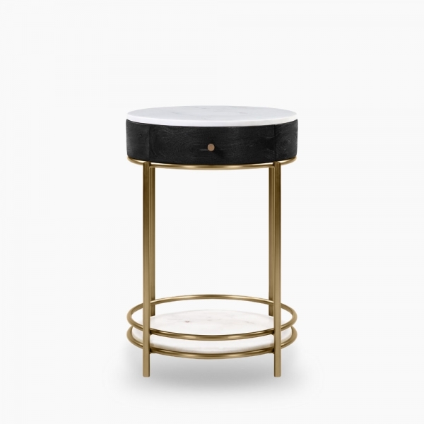 Treviso Round Side Table, Black Stain Mango Wood & Brass - MySmallSpace UK