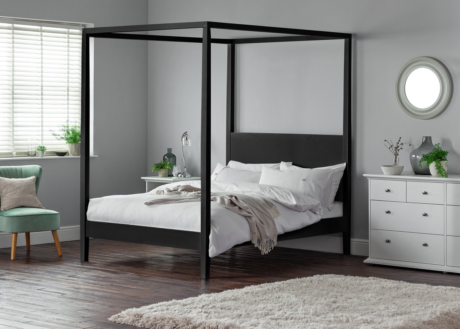 Habitat Blissford Four Poster Double Wooden Bed Frame -Black ...