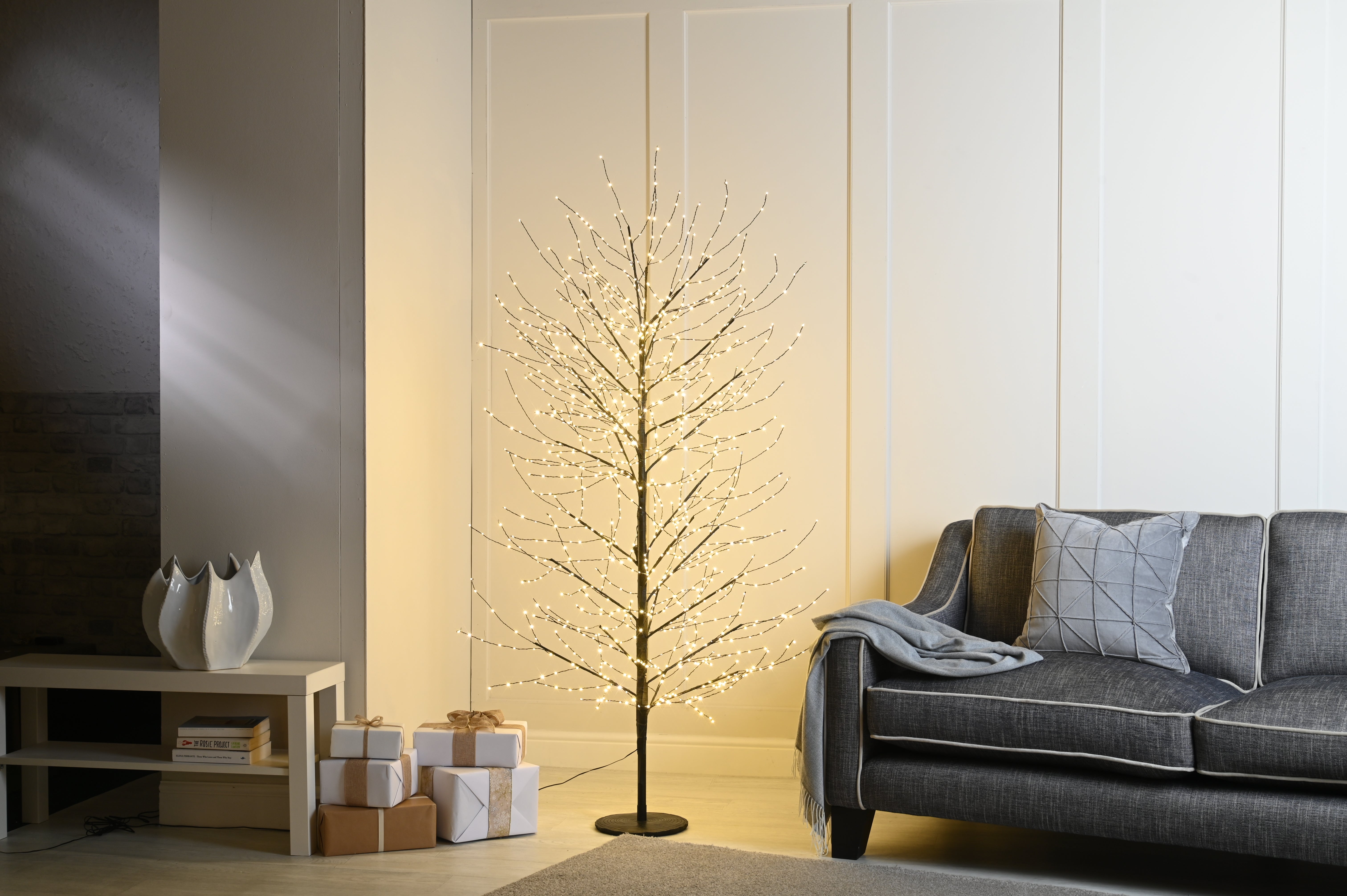 7ft Gypsophila Christmas Tree Artificial - Black with LED Lights Warm ...