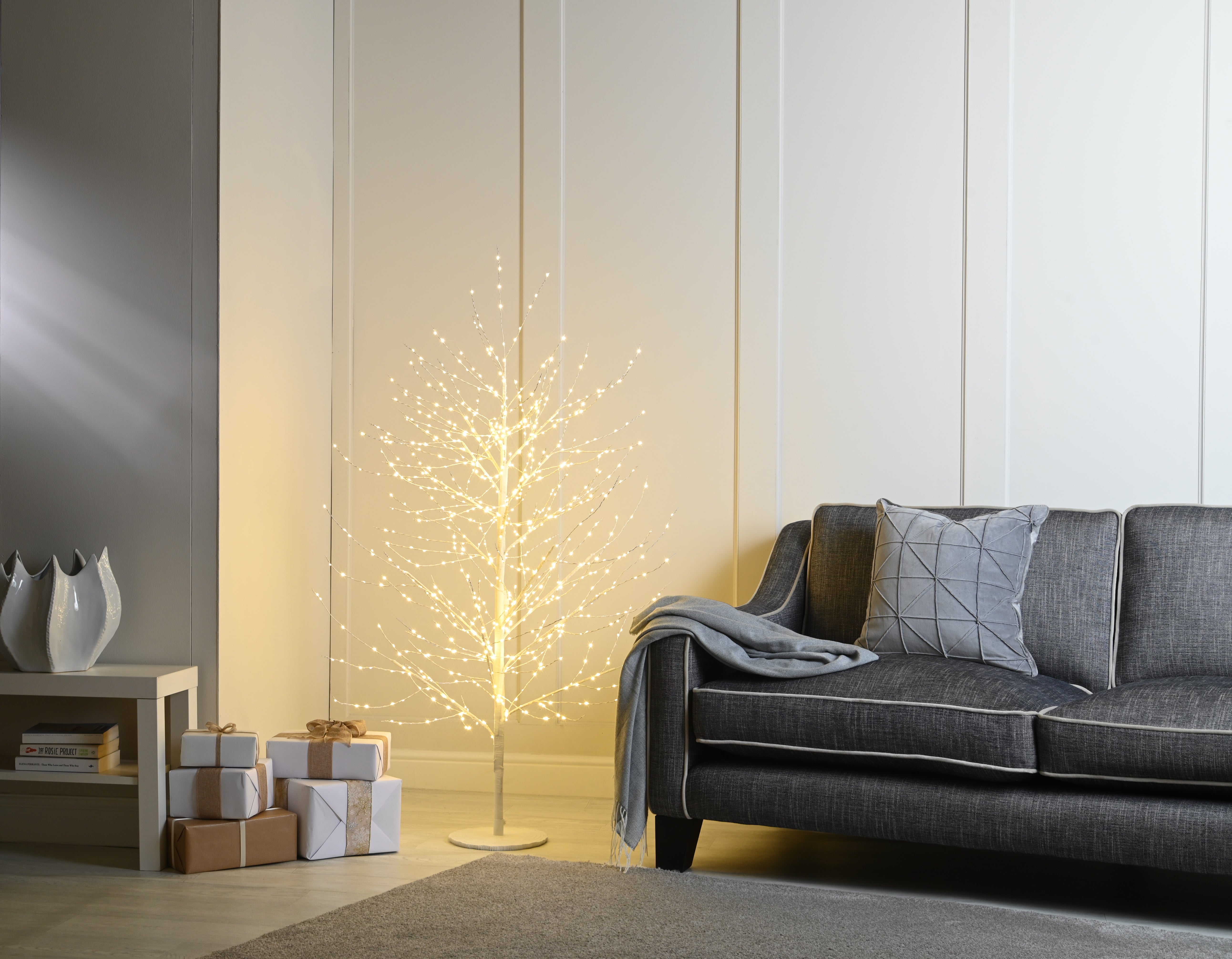 4ft Gypsophila Christmas Tree Artificial - White with LED Lights Warm ...