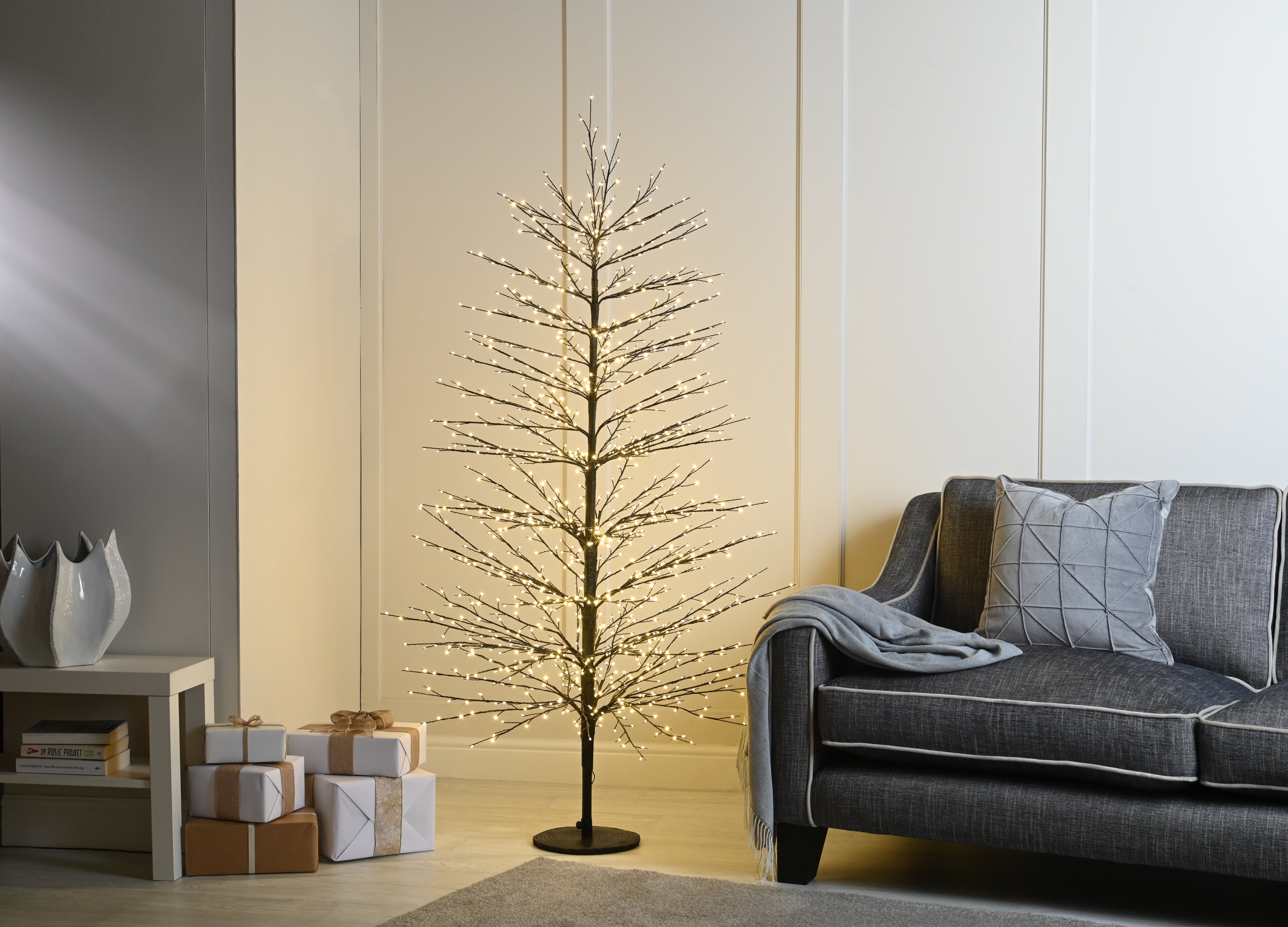 4ft Gypsophila Christmas Tree Artificial - Black with LED Lights Warm ...