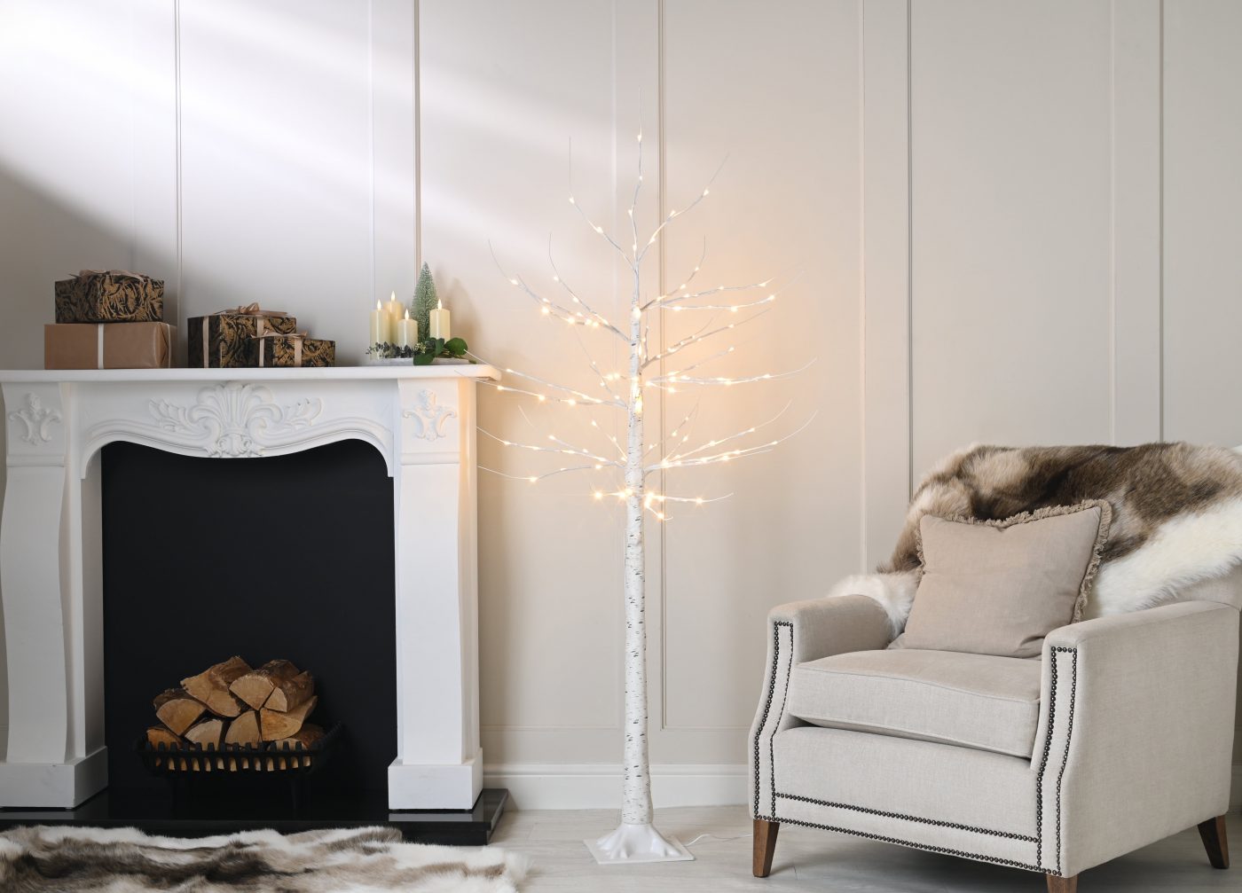 6ft Gypsophila Christmas Tree Artificial - White with LED Lights Warm ...