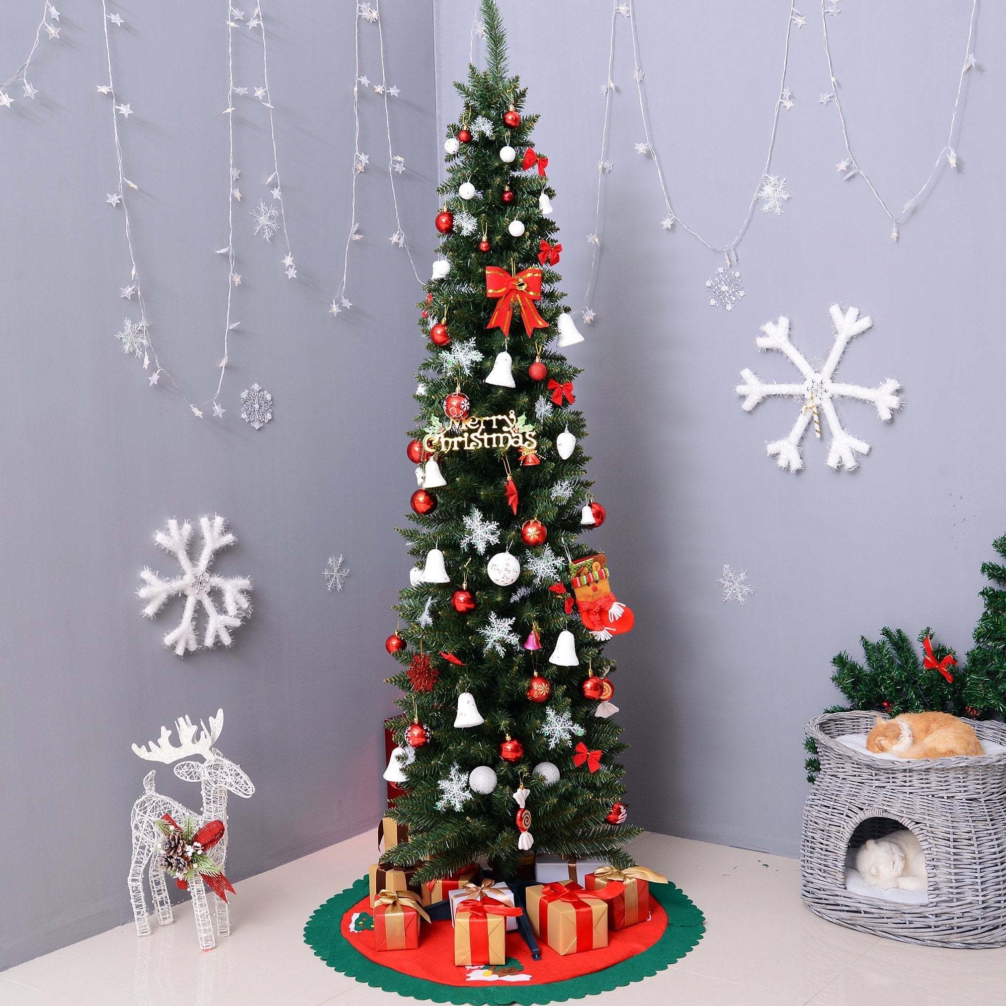 7 Foot Artificial Pine Pencil Slim Christmas Tree with 499 Branch Tips ...