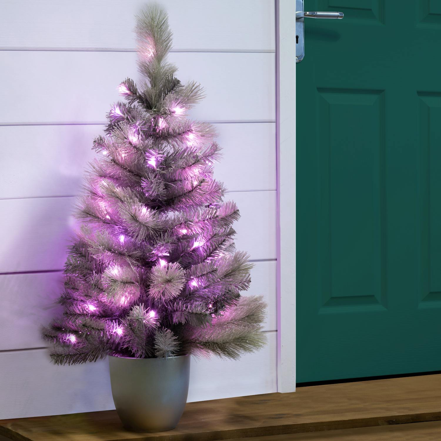 The Pre-lit Potted 3ft Silver Majestic Pine Tree - PINK LEDS (indoor ...