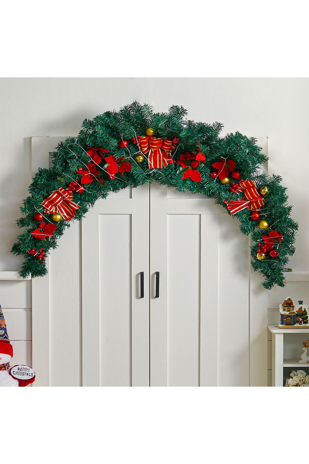 1.8M Christmas Swag Garland with Lights Door Wreath Xmas for Stairs ...