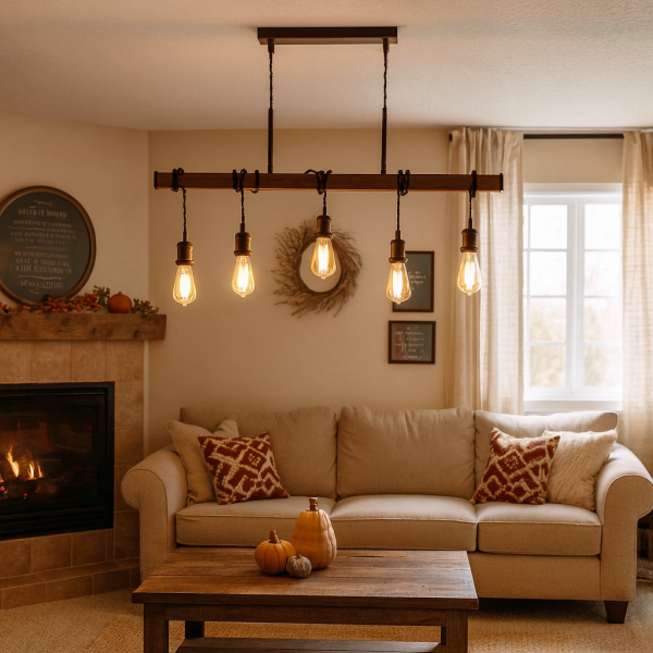Melrose 5 Light Black and Oak Ceiling Pendant Bar - MySmallSpace UK